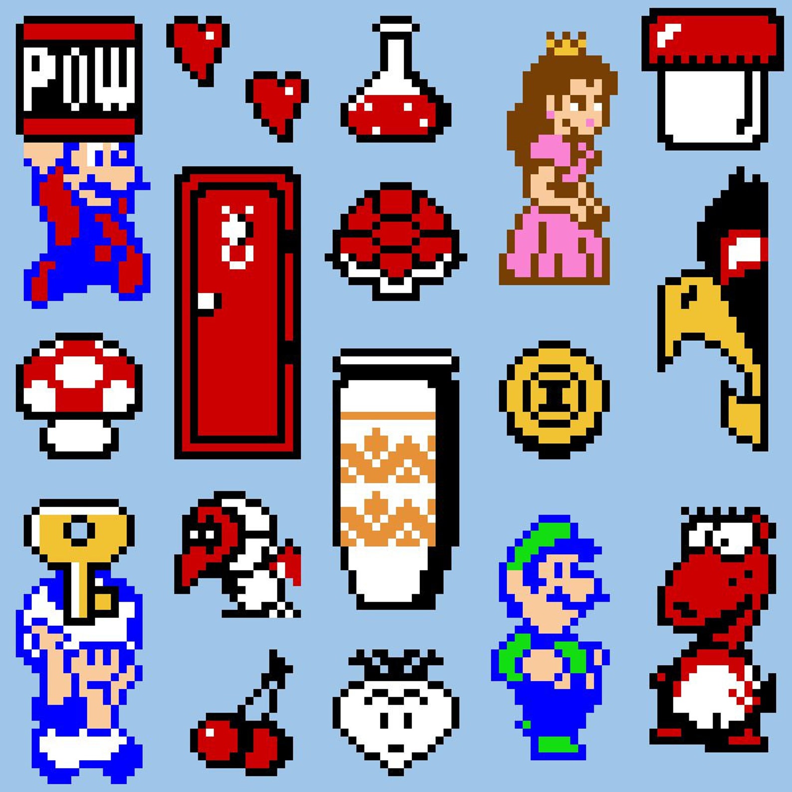 Super Mario 2, 8bit 80s, Graphghan, C2c, Characters, Items - Etsy