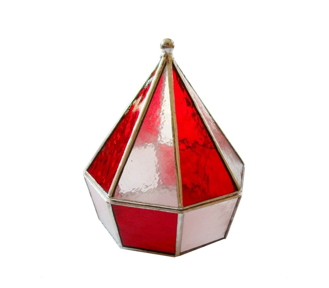 Octagonal Glass Box Tiffany Technique, Red and Ice White Glass ...
