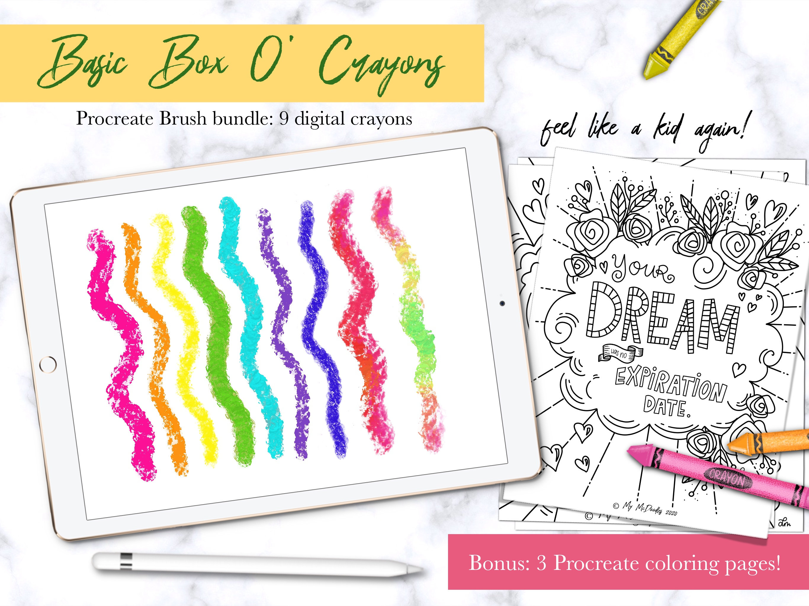 Basic Box O' Crayons With BONUS Coloring Pages Procreate, Digital Brush ...