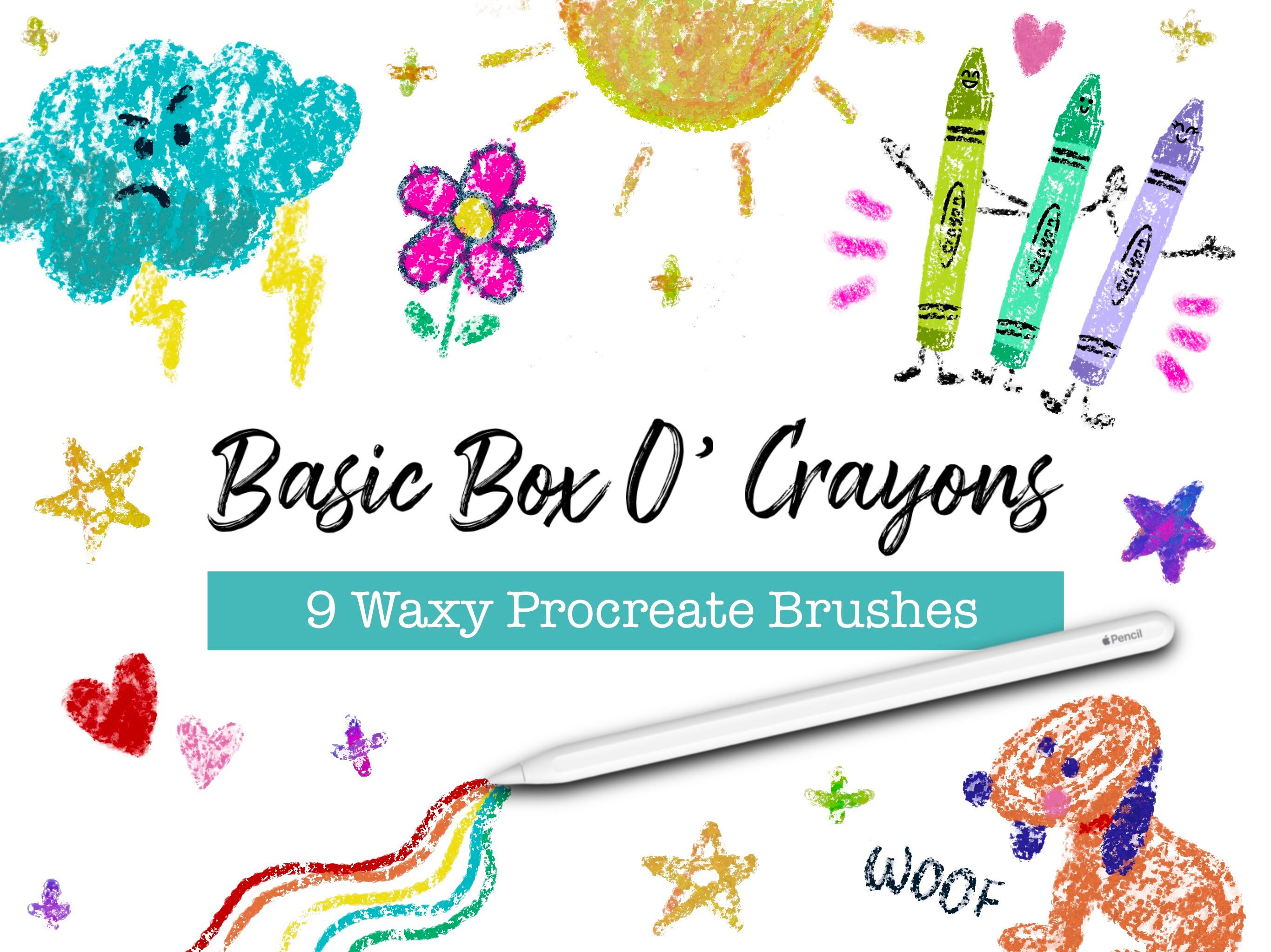 Basic Box O' Crayons With BONUS Coloring Pages Procreate, Digital Brush ...