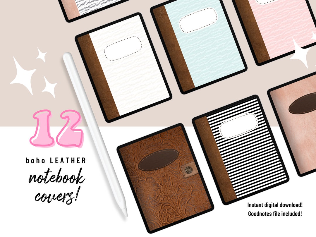 Boho Leather Trimmed Digital Planner Notebook Covers, Goodnotes ...