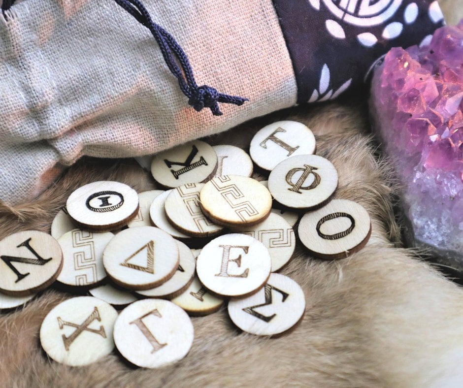 Greek Alphabet Oracle set, 24 engraved wood tiles with oracle reference ...