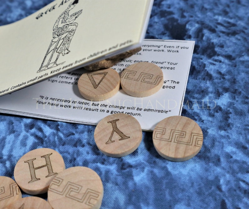 Greek Alphabet Oracle set 24 engraved wood tiles with | Etsy