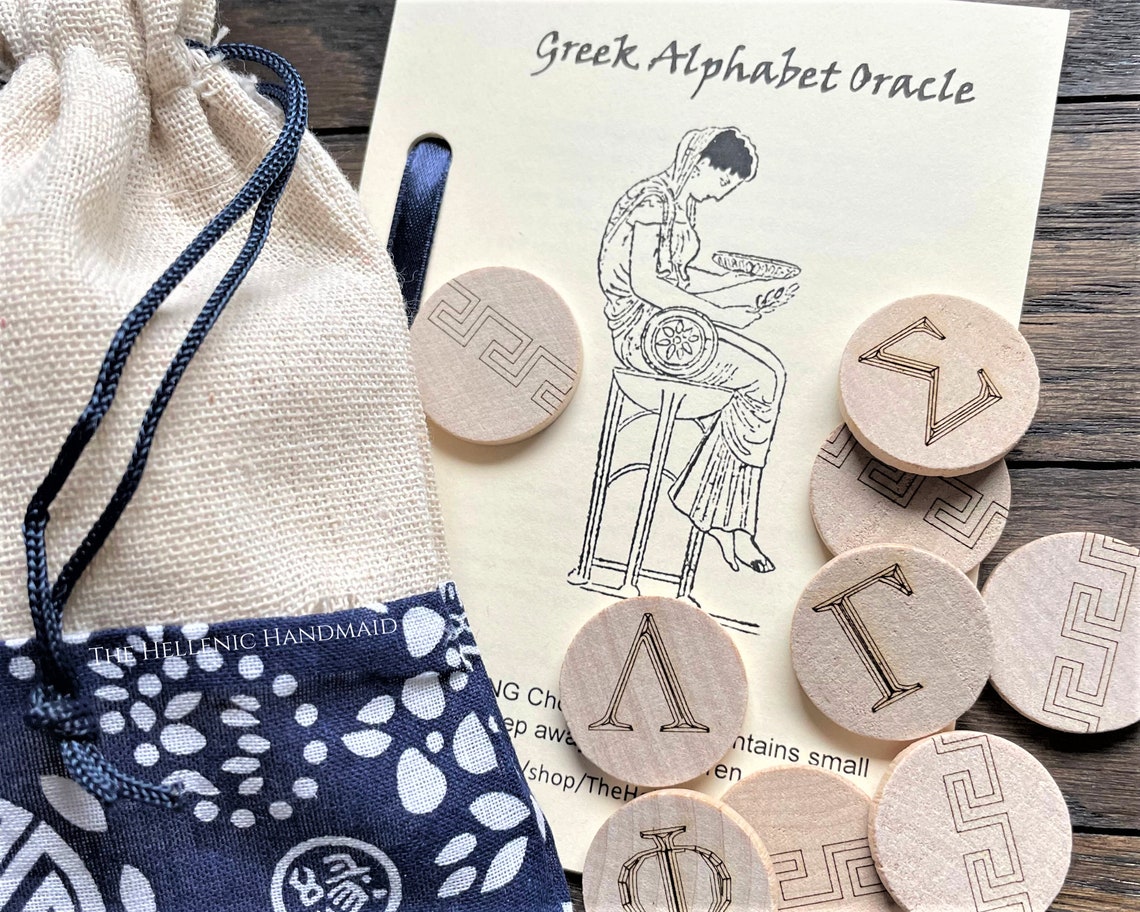 Greek Alphabet Oracle Set 24 Engraved Wood Tiles With Bag and | Etsy