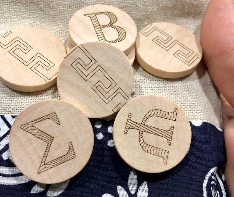 Greek Alphabet Oracle set 24 engraved wood tiles with | Etsy