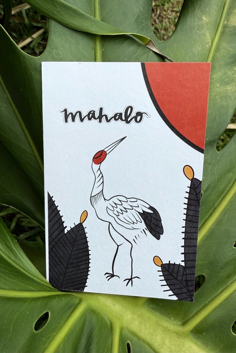 Hanafuda-themed Mahalo (thank You) Card ‘crane With Sun’ Tanchozuru - Etsy