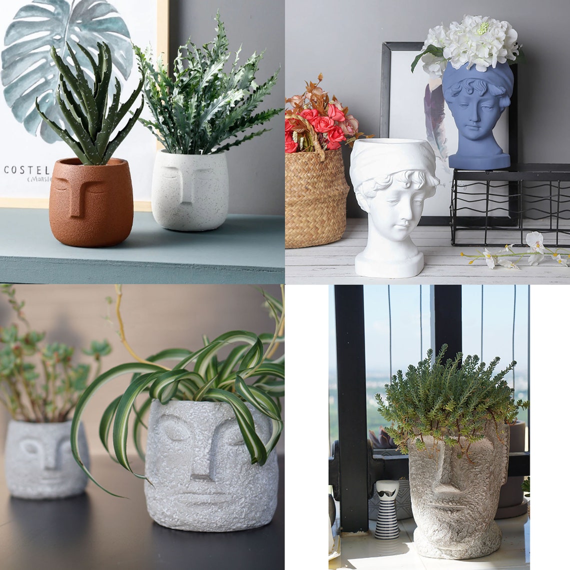 Cement Flowerpot Mold Nordic Style Creativity Portrait Pot - Etsy