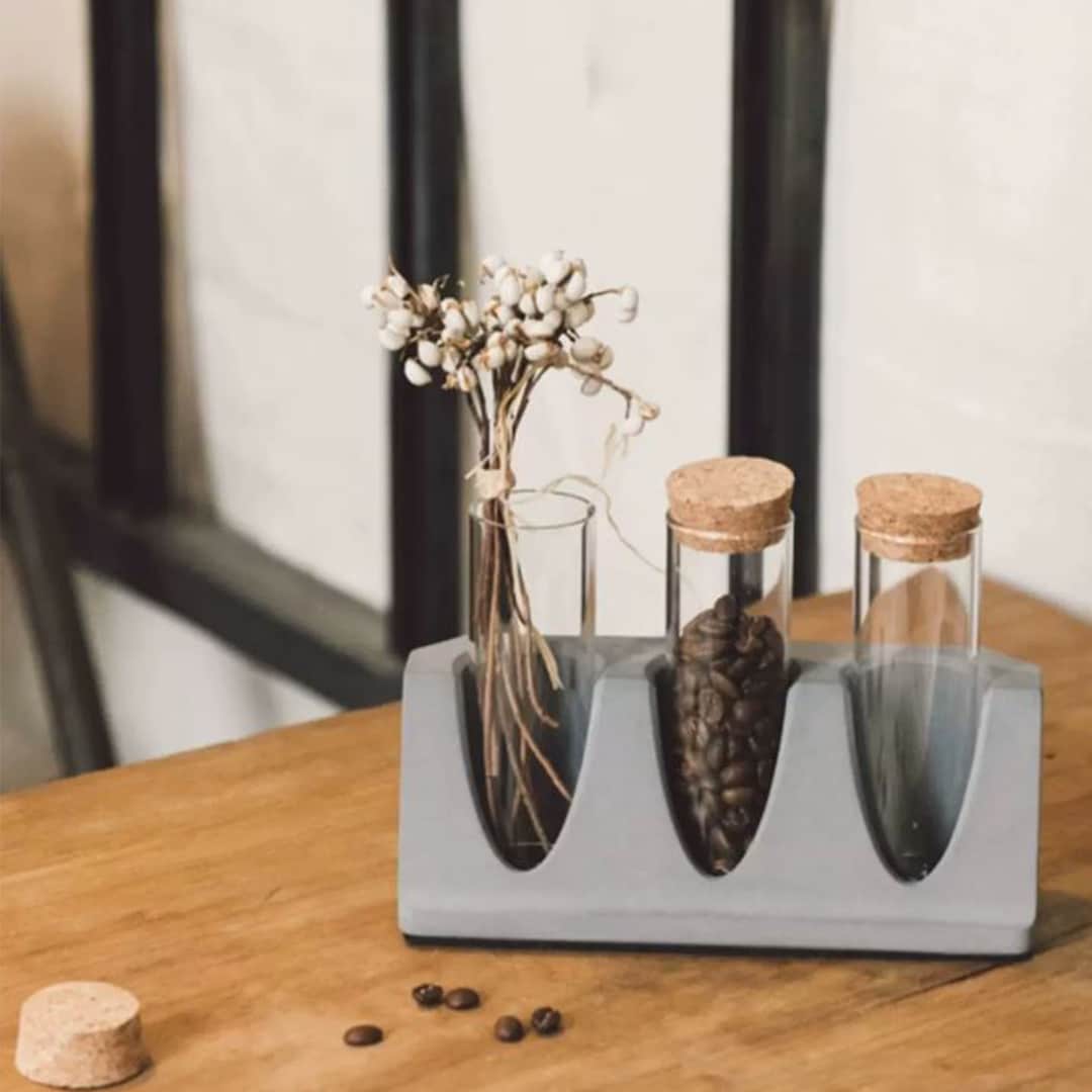 Concrete Test Tube Display Stand Silicone Mold - 3-tube Holder for ...