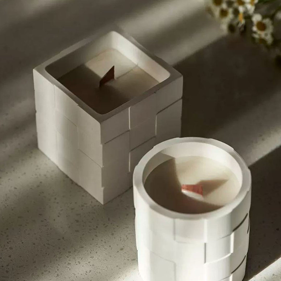 Cube Concrete Candle Molds: Square & Round DIY Wax Holder - Etsy