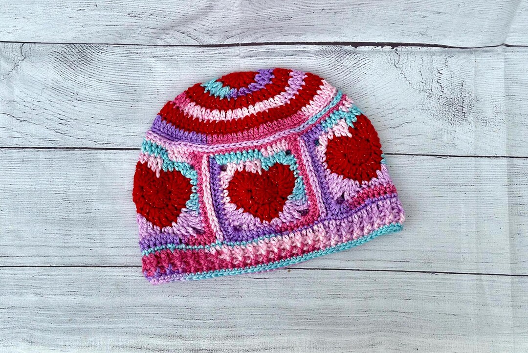 Heart Valentines I Love You Hat, Red/rainbow Beanie, Handmade Granny ...