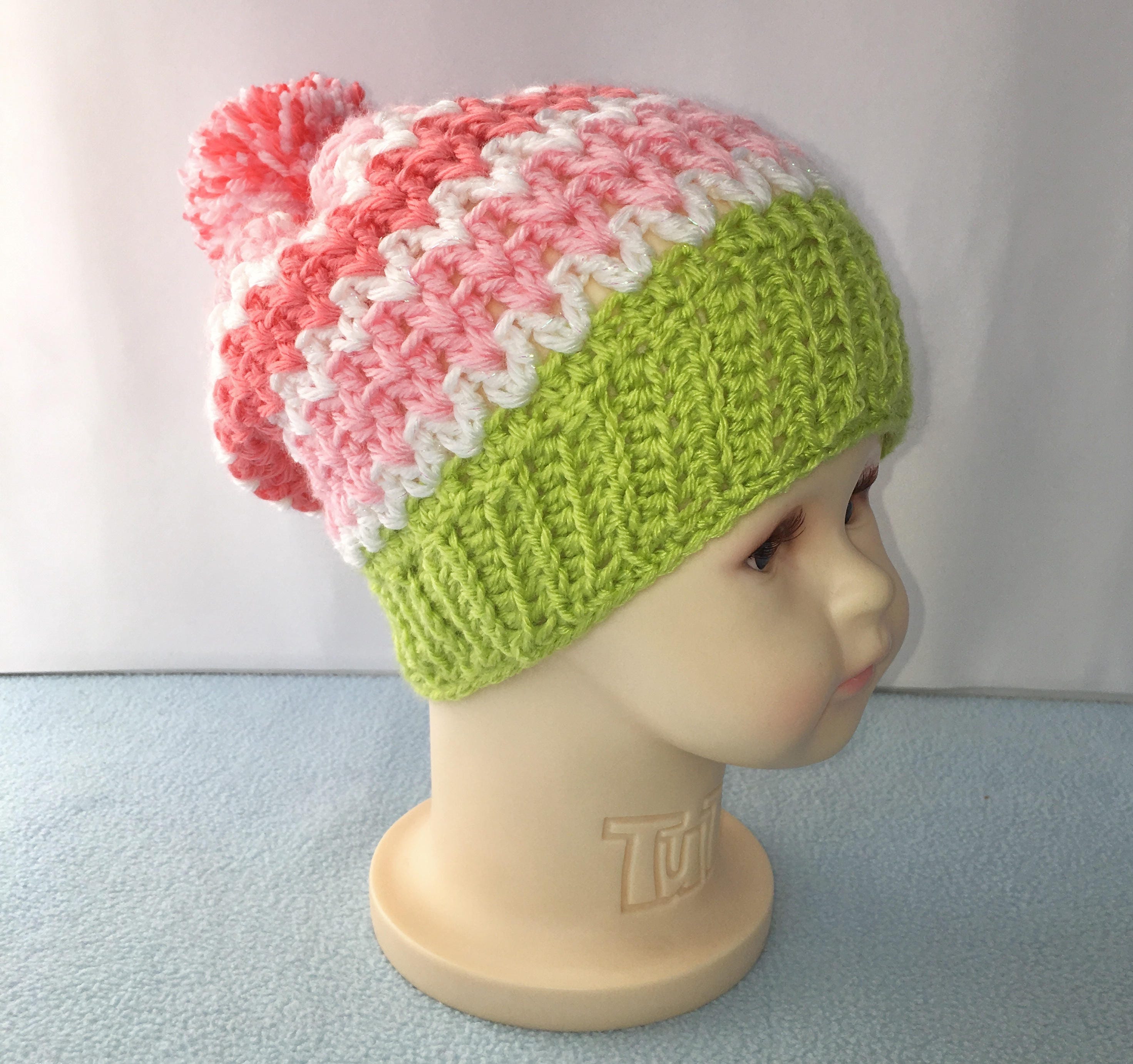 Cute valentines day hat Pink/ white/ Red slouchy hat Ribbed | Etsy