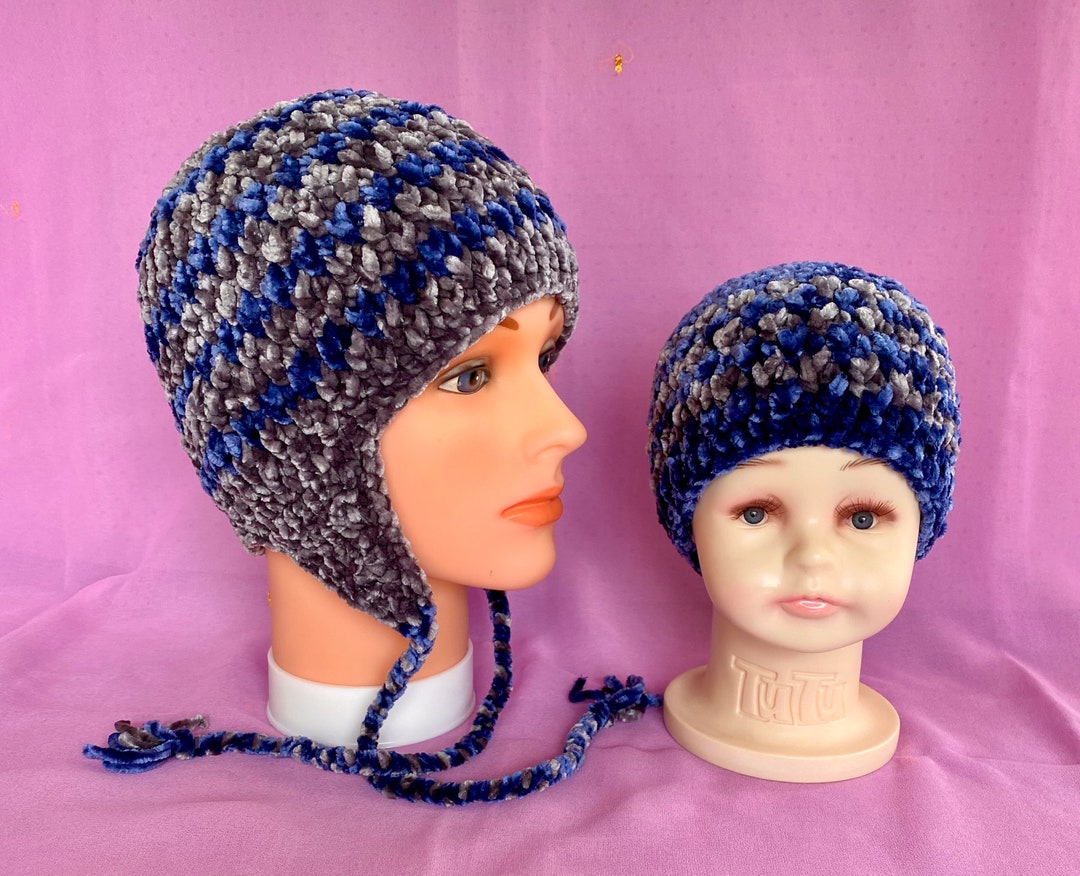 Purple & Pink Crochet Hat, Ultra Soft Velvet Winter Hat, Ribbed Crochet ...