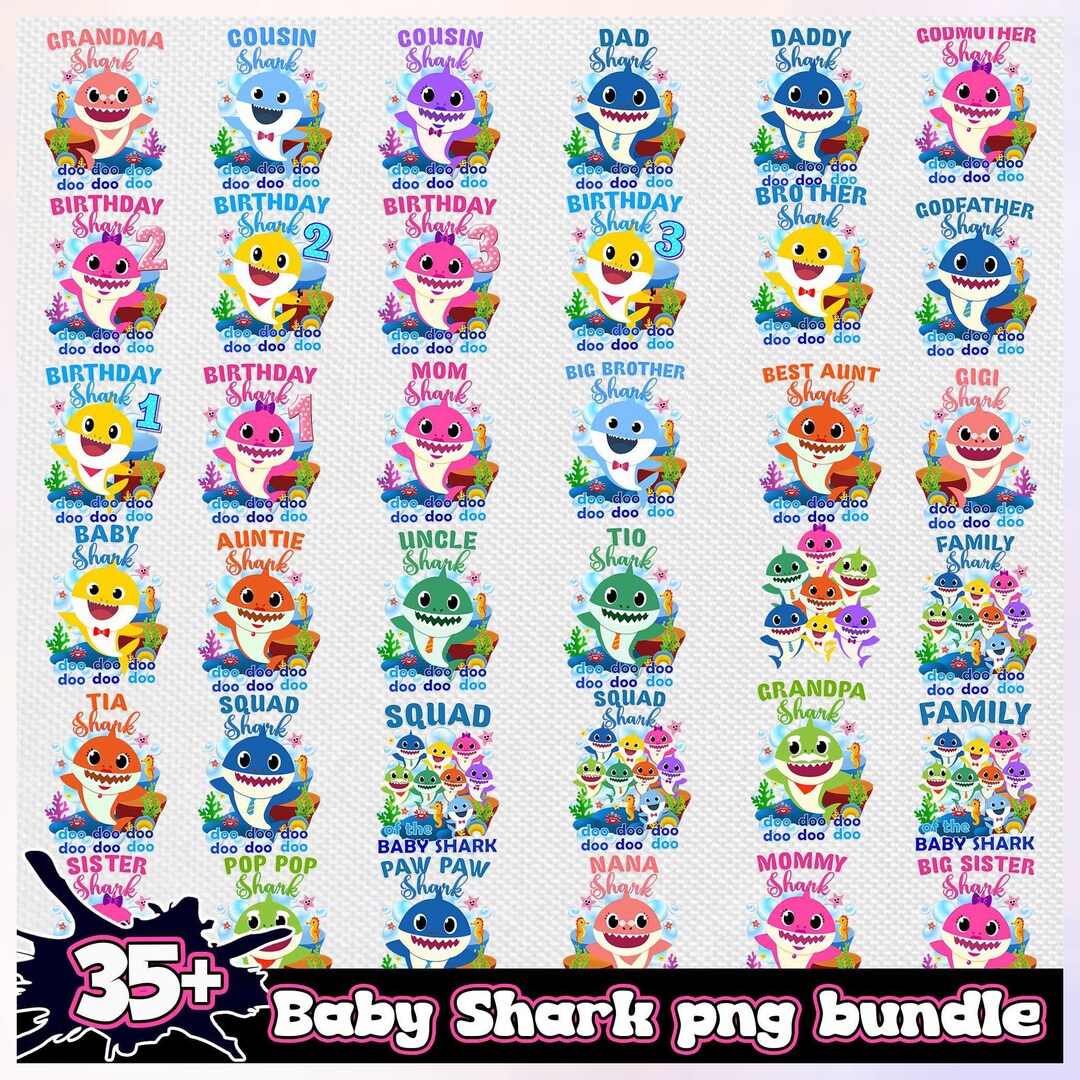 Baby Shark Bundle Png Files, Baby Shark Birthday Clipart, Baby Shark ...