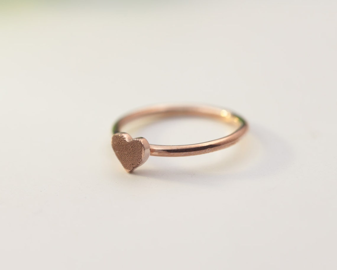 Personalized Engrave Fingerprint Ring Rose Gold, Custom Heart Ring With ...