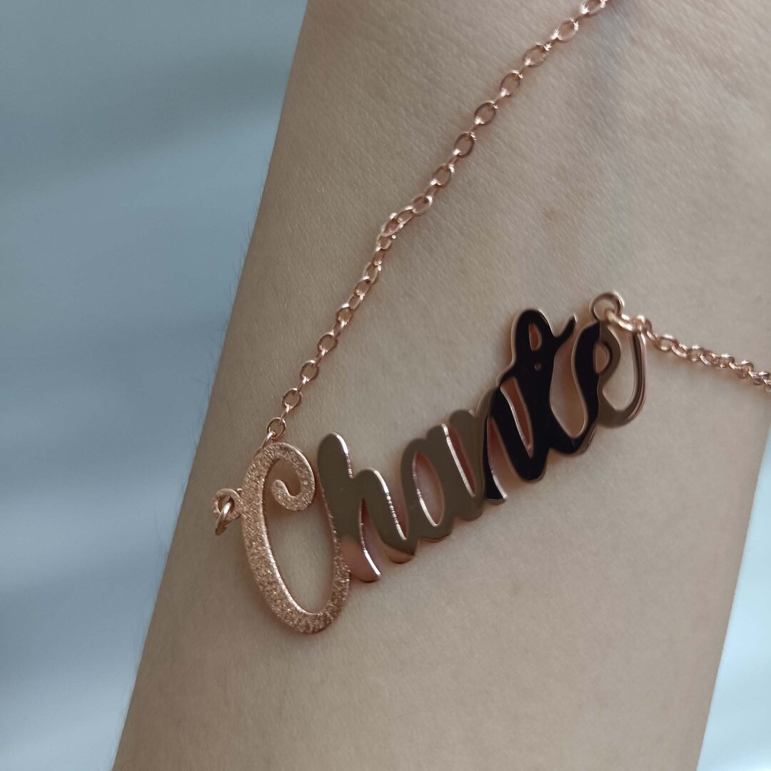 Rose Gold Name Necklace, Personalized Bling Letter Charm, Custom Name ...