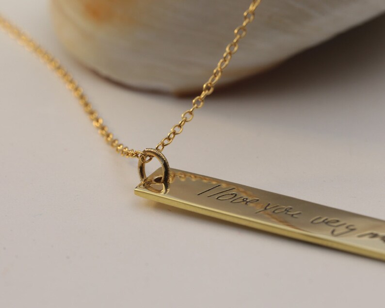 Gold Vertical Bar Engraved Handwriting Custom Hand Written | Etsy