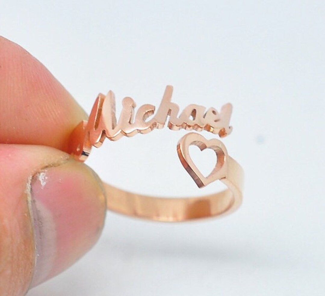 Rose Gold Heart Name Ring Personalized Spiral Style Name Customized ...