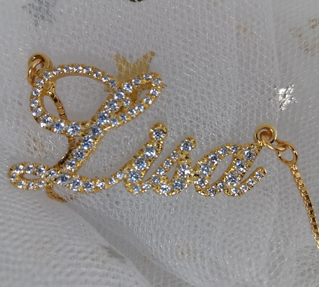 Gold Necklace Name Custom, Full Zircon Stones Necklace Nameplate ...