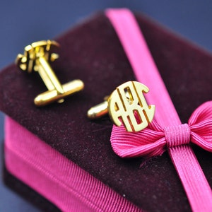 Gold Monogram Cufflink, Block Monogram Cuff Link, Personalized Men Jewelry, Wedding Gift, Custom ...