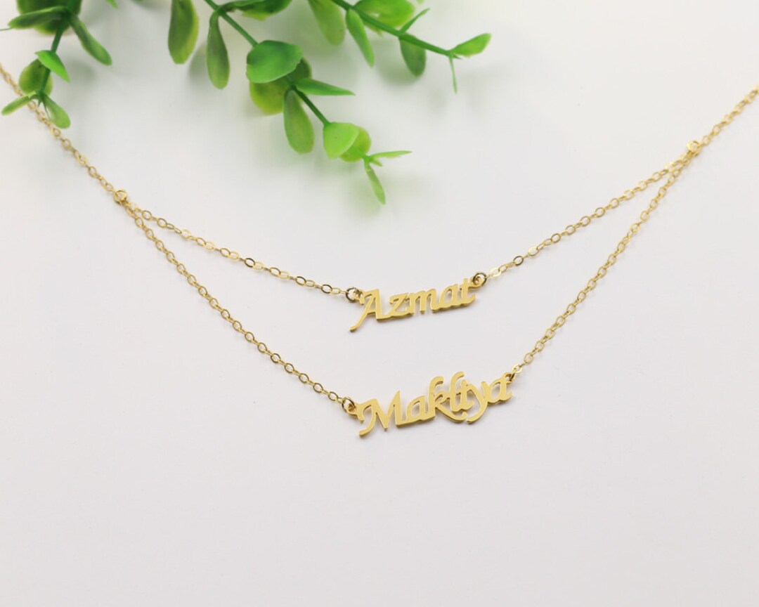 Custom Double Name Necklace, 2 Names on 1 Chain, Gold Nameplate Pendent ...