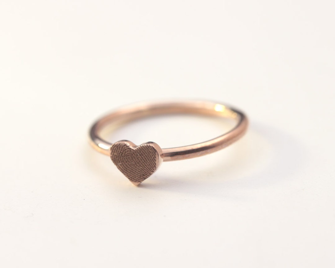 Personalized Engrave Fingerprint Ring Rose Gold, Custom Heart Ring With ...
