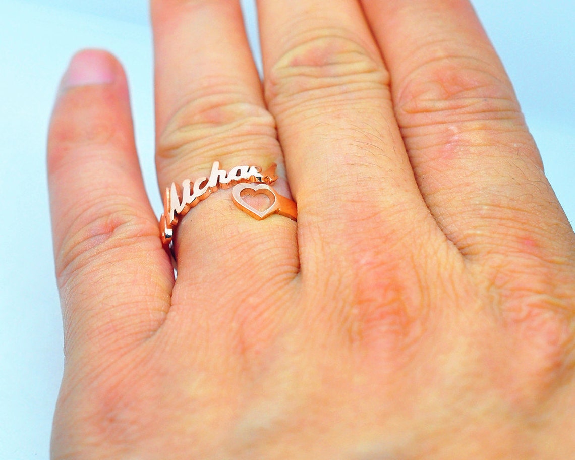 Rose Gold Heart Name Ring Personalized Spiral Style Name | Etsy