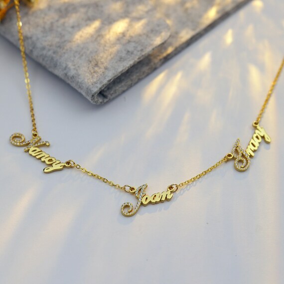 Personalized Diamond Name Necklace Custom 3 Name Necklace BFF Name Necklace Customized Mom Necklace Crystal Letter Nameplate Necklace Etsy
