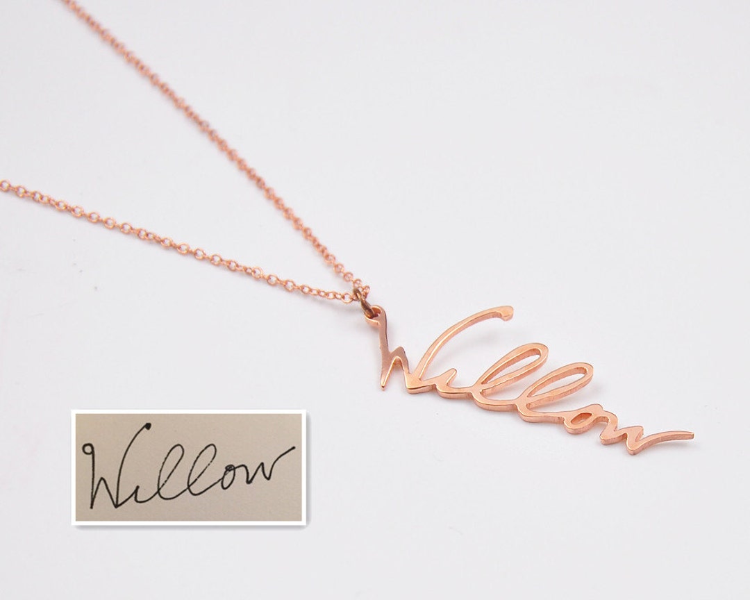 Rose Gold Hand Write Name Necklace Vertical Signature Handwriting ...