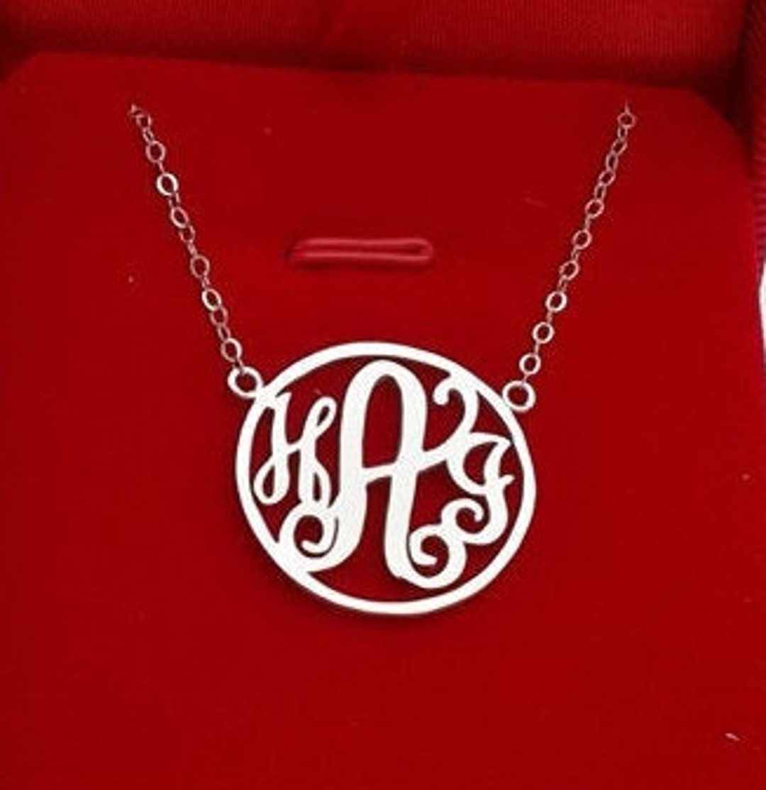 Sterling Silver Circle Monogram Necklace, Personalized Silver Monogram ...