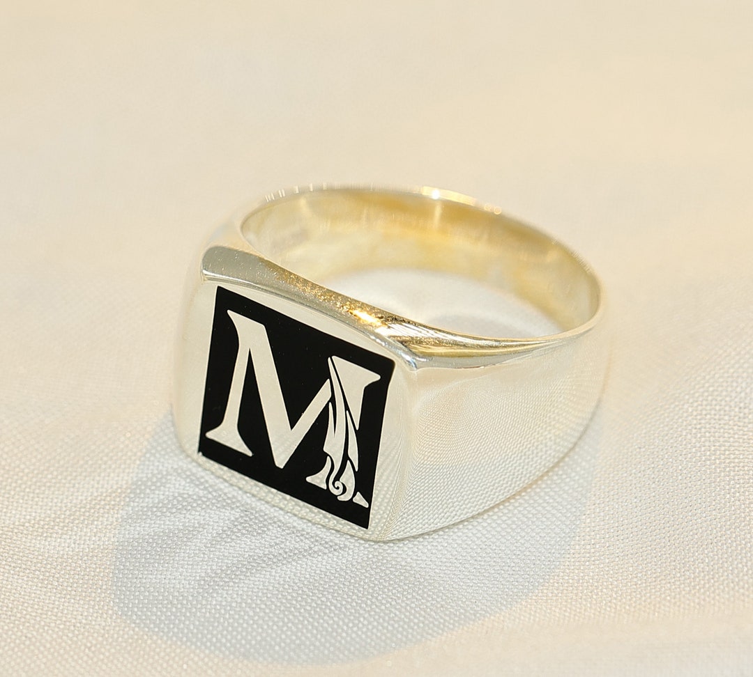 Custom Men Square Signet Ring Logo Engraved, Logo Personalized Design ...