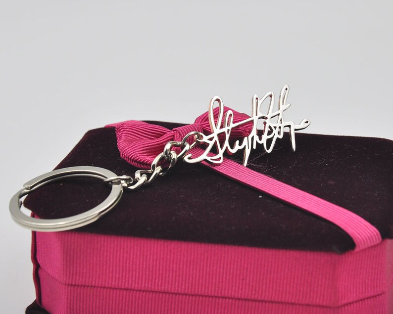 Silver Signature Keychain, Cut Out Name Charm, Custom Handwriting Key ...