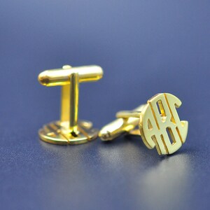 Gold Monogram Cufflink, Block Monogram Cuff Link, Personalized Men Jewelry, Wedding Gift, Custom ...