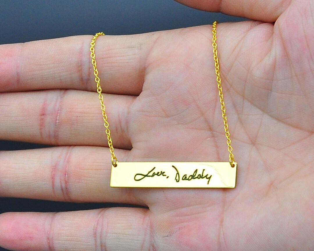 Engraved Signature Gold Bar, Personalized Hand Stamp Handwriting ...