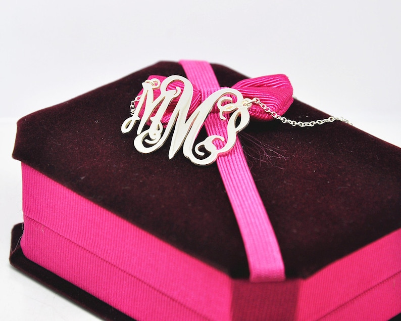 Monogram Necklace Sterling Silver, Personalized 3 Initial Pendent ...