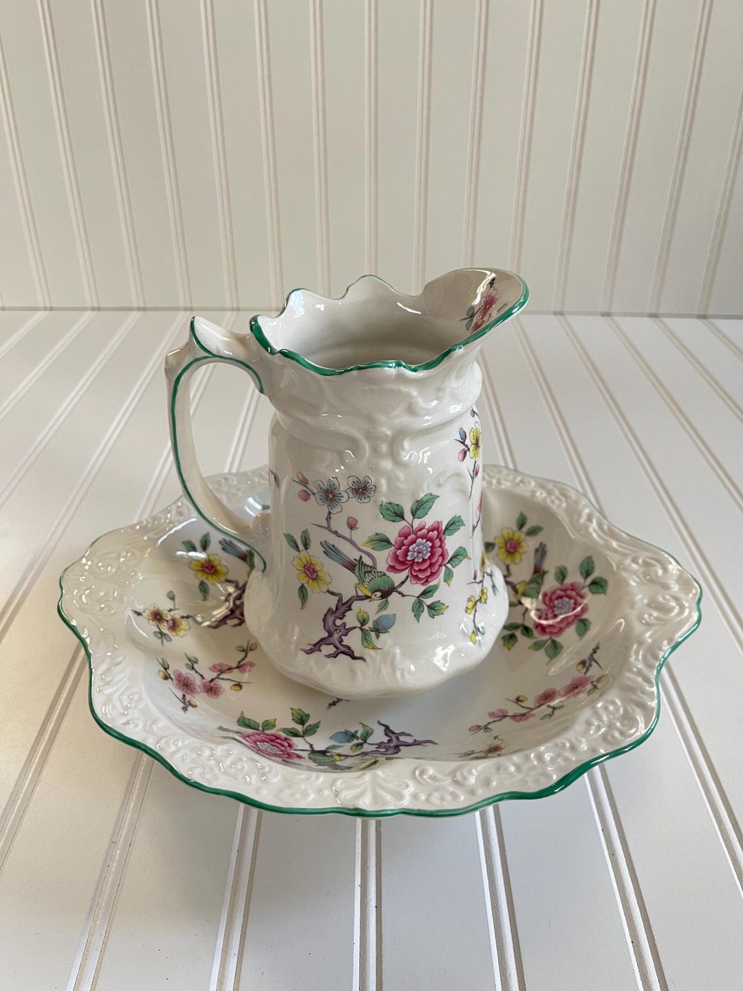 Vintage James Kent Old Foley Chinese Rose Pitcher and Basin Vegetable ...