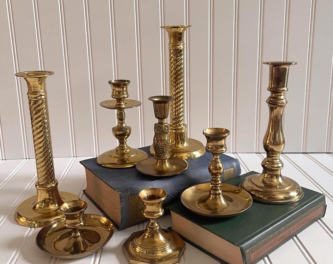 Vintage Brass Candlestick Collection- Set of 8 Brass Candle Holders ...