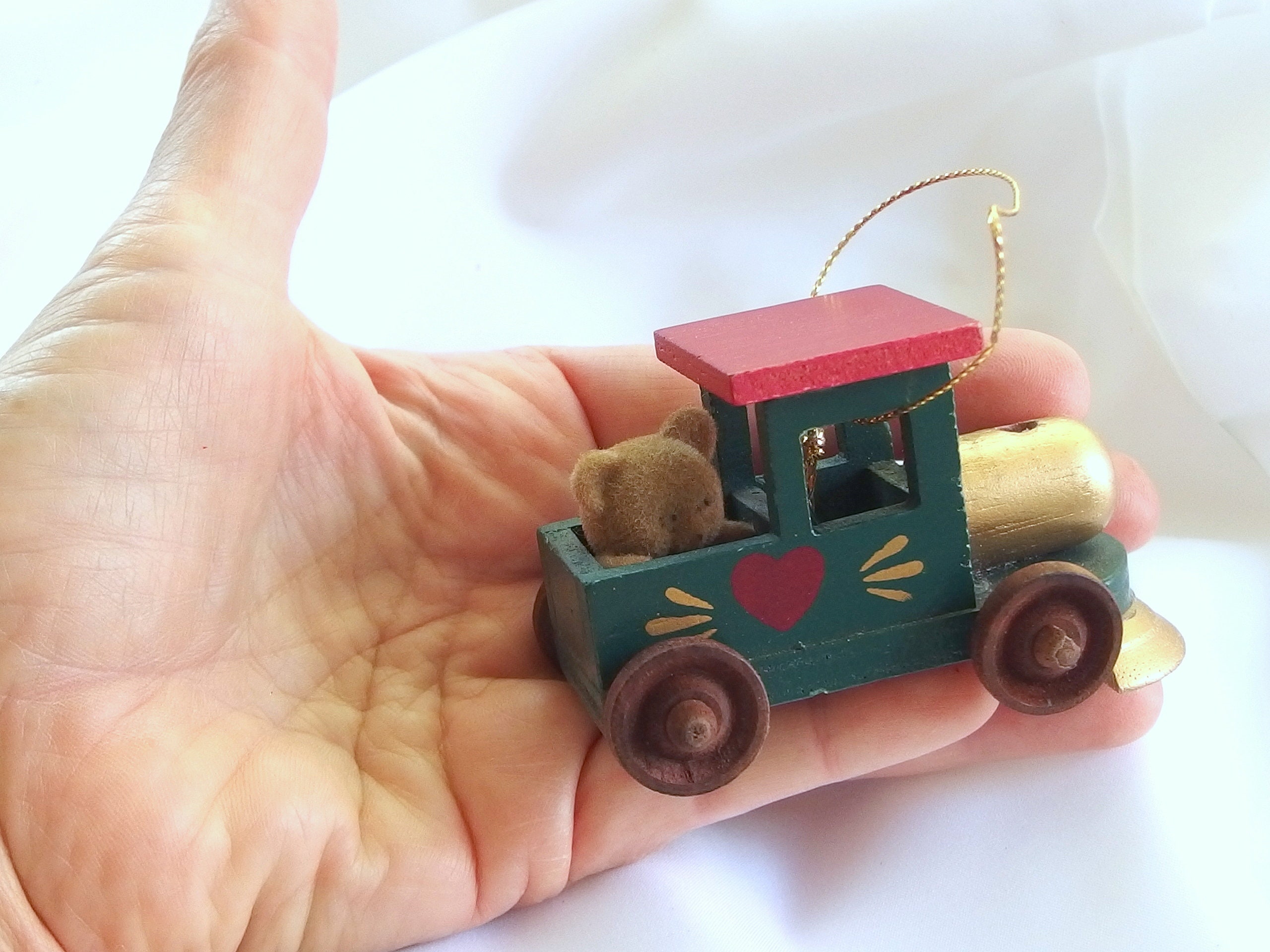 Vintage Christmas Ornament Teddy on Train Engine Wooden - Etsy