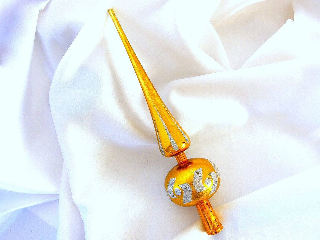 Vintage Tree Topper, Gold Plastic With Silver Glitter Spire Decoration ...