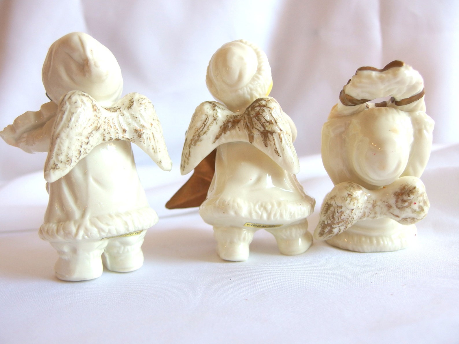 3 Vintage White Ceramic Angels with Gold Accents | Etsy