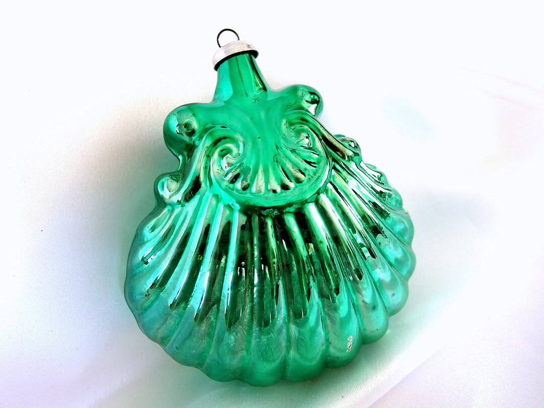 Green Clam Ornament From West Germany, Vintage Glass Christmas Bauble ...