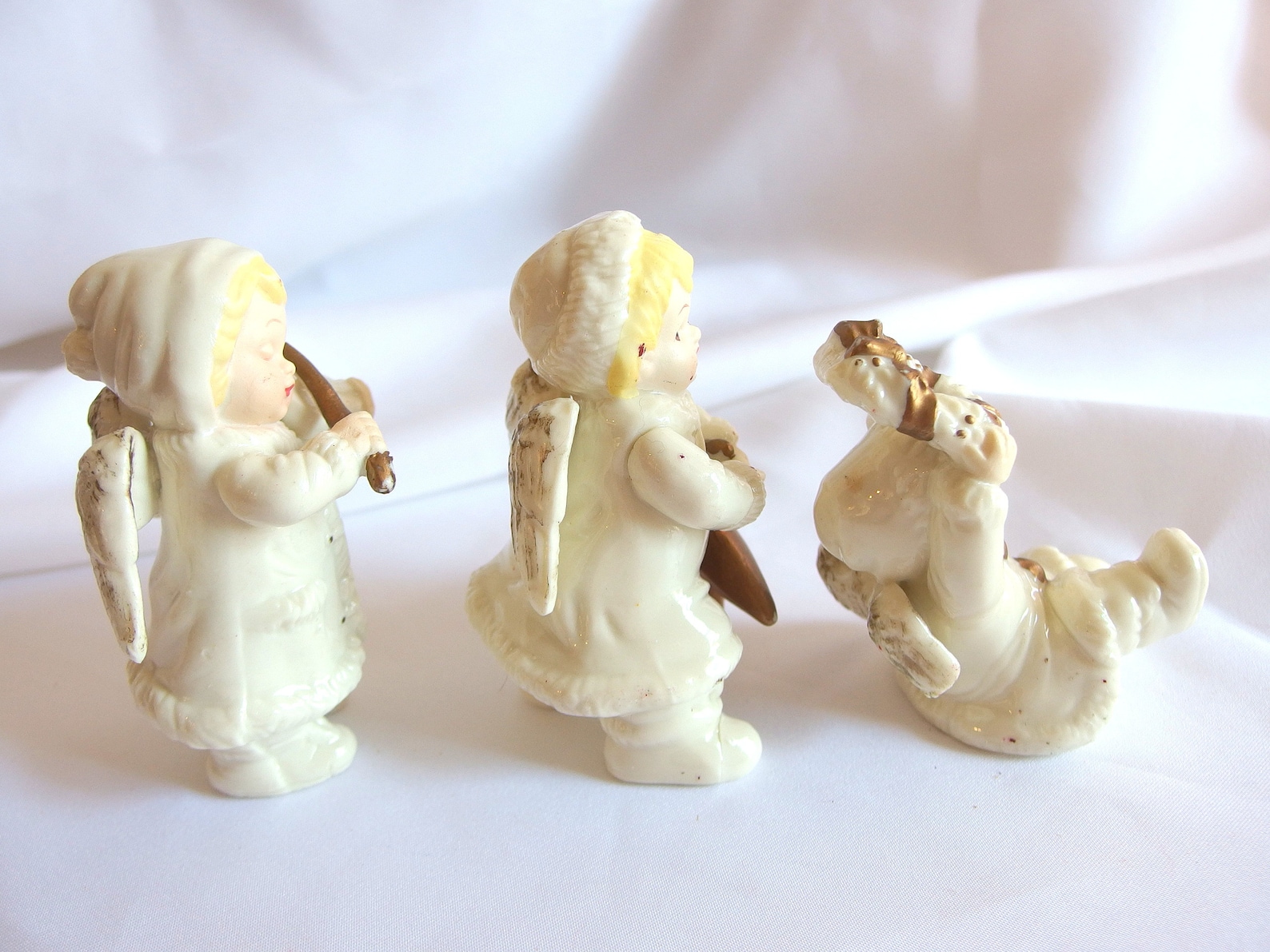 3 Vintage White Ceramic Angels with Gold Accents | Etsy