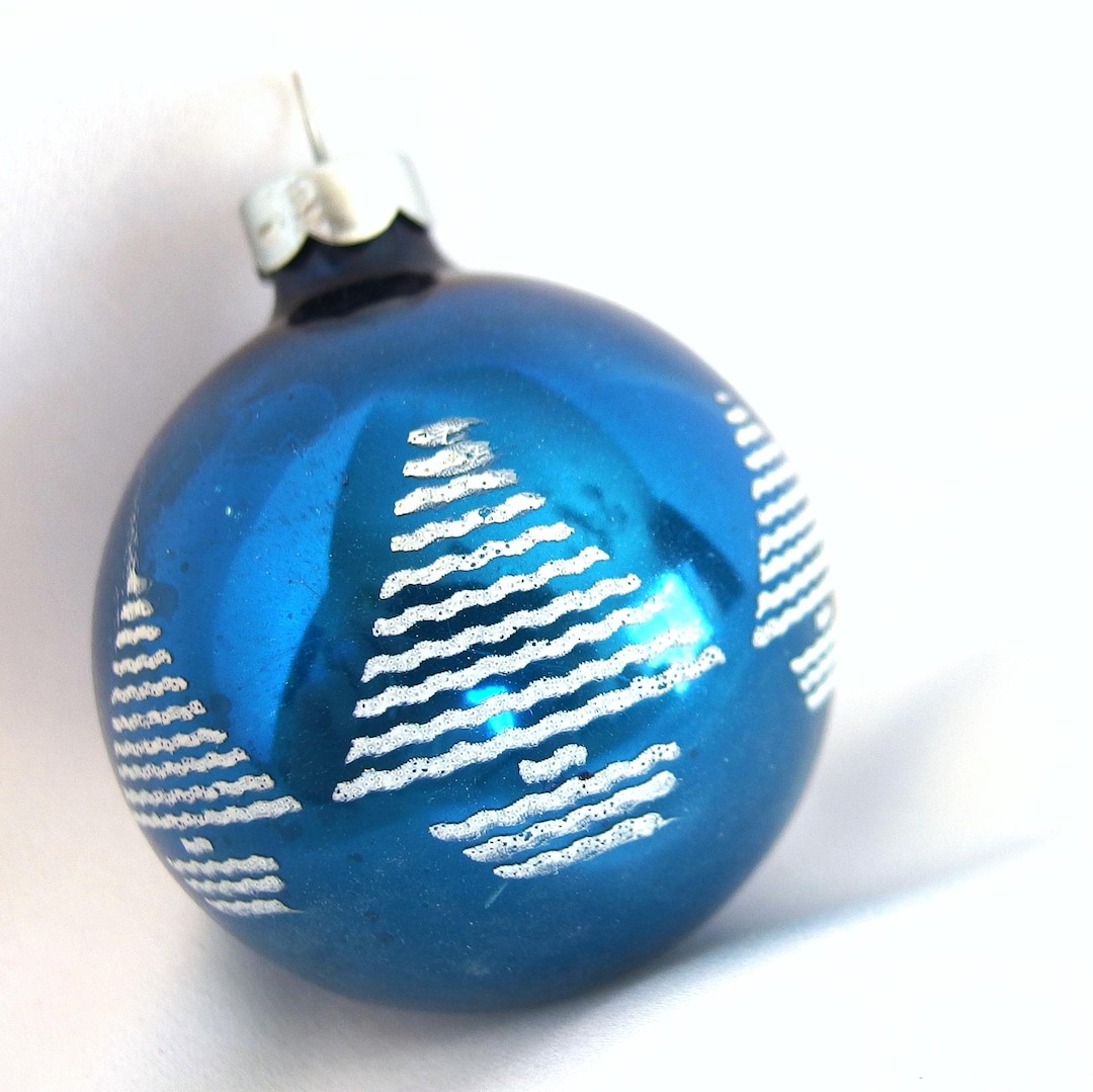 Vintage Blue USA Christmas Ornament, Stenciled Wavy Christmas Trees ...