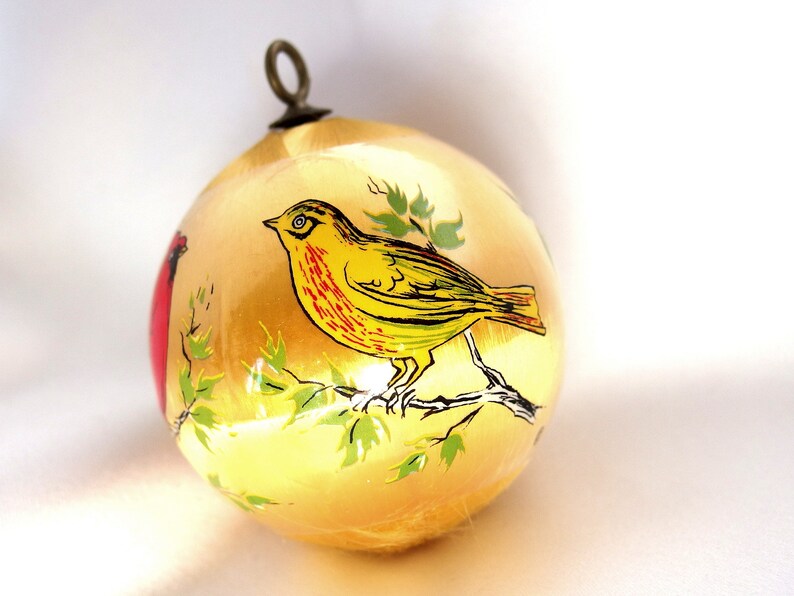 Vintage 4 Bird Christmas Ornament - Gold Satin With Sleeve ...
