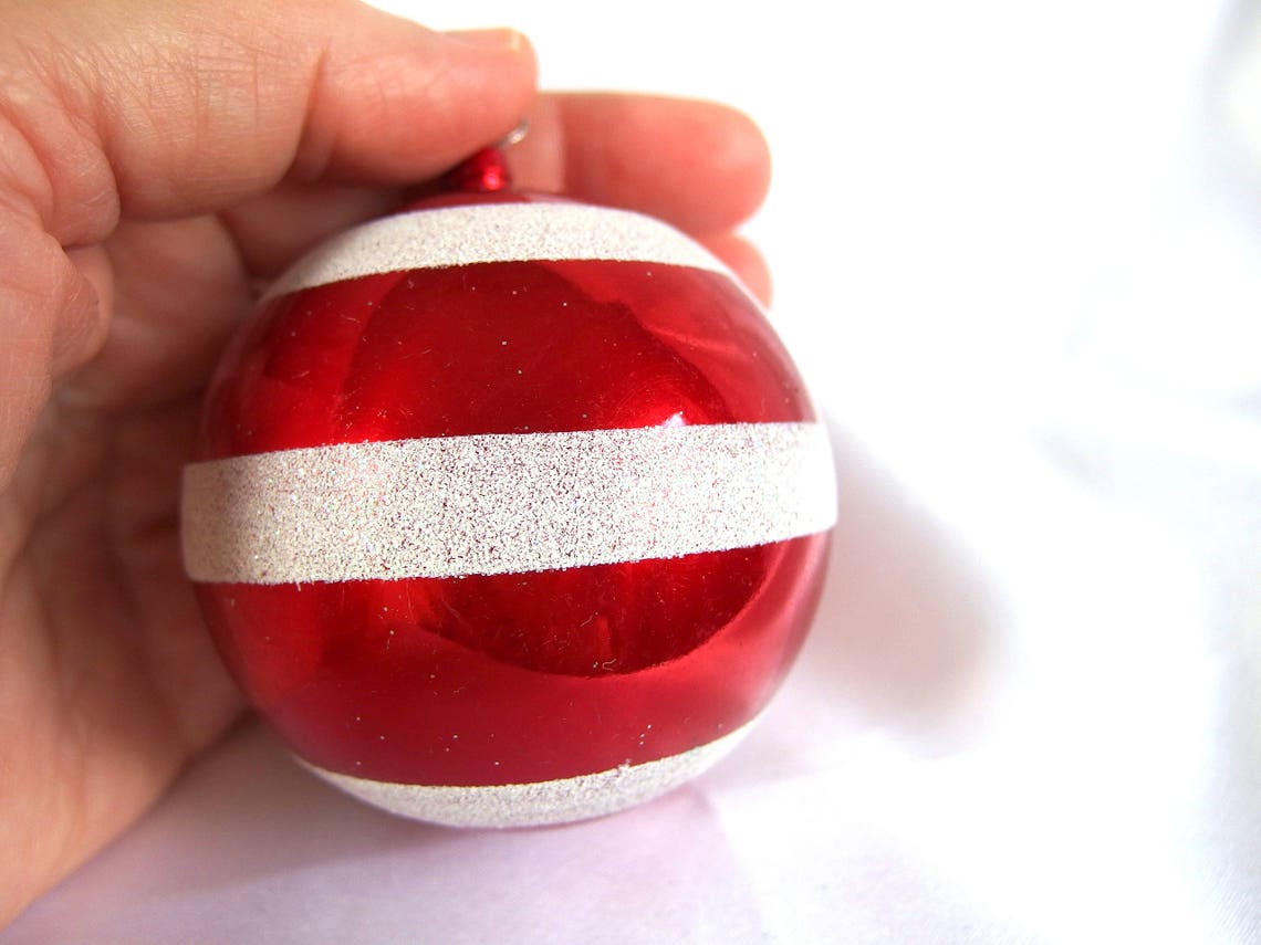 Red Plastic Ornament Large Vintage Round Ornament With Silver - Etsy