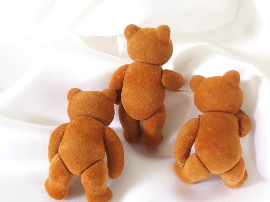 3 Vintage Flocked Jointed Brown Bears With Christmas Bows | Etsy