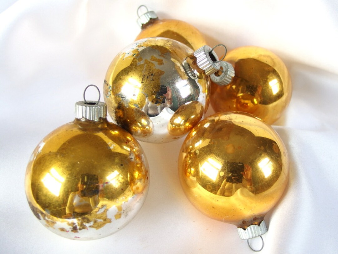 5 Vintage Gold Shiny Brite Christmas Ornaments - Etsy