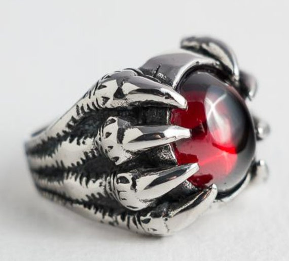 Red Stone Gothic Ring Wiccan Dark Soul Ring Daemon Dark - Etsy