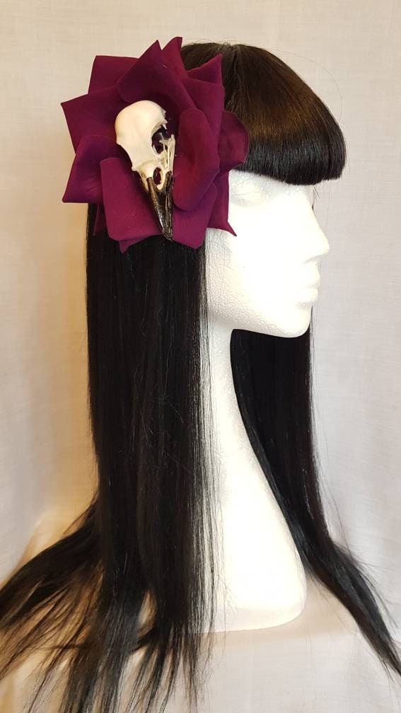 Skull Crow Taxidermy Fascinator in Dark Purple XL Rose | Etsy