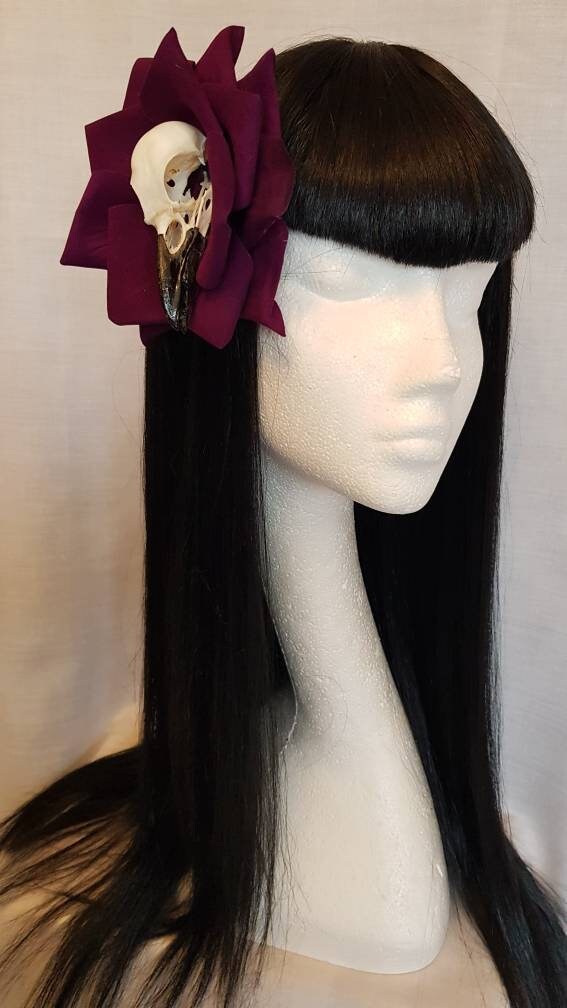 Skull Crow Taxidermy Fascinator in Dark Purple XL Rose | Etsy