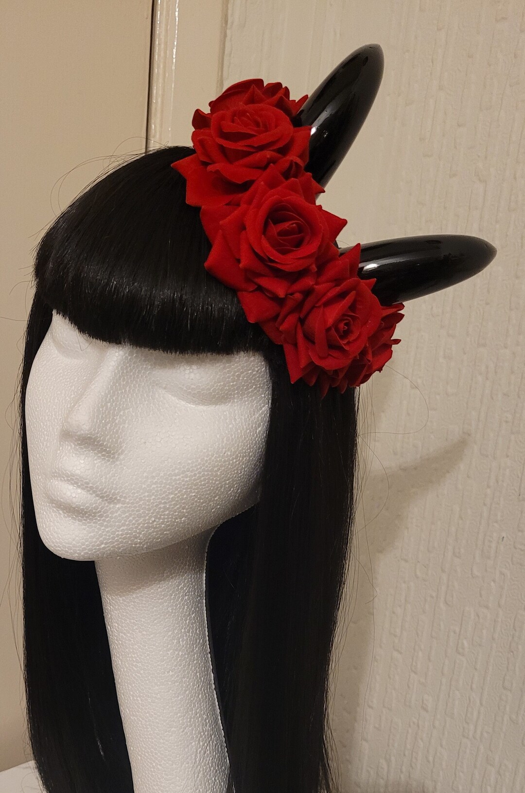 Black Horns Devil Red Roses Fascinator - Etsy